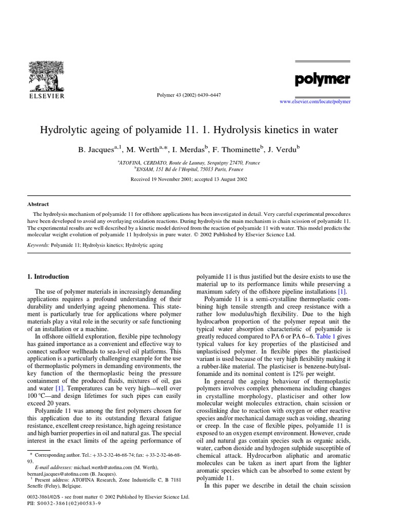 Hydrolytic Stability of Polyamide 11 | PDF | Polymers | Chemical ...