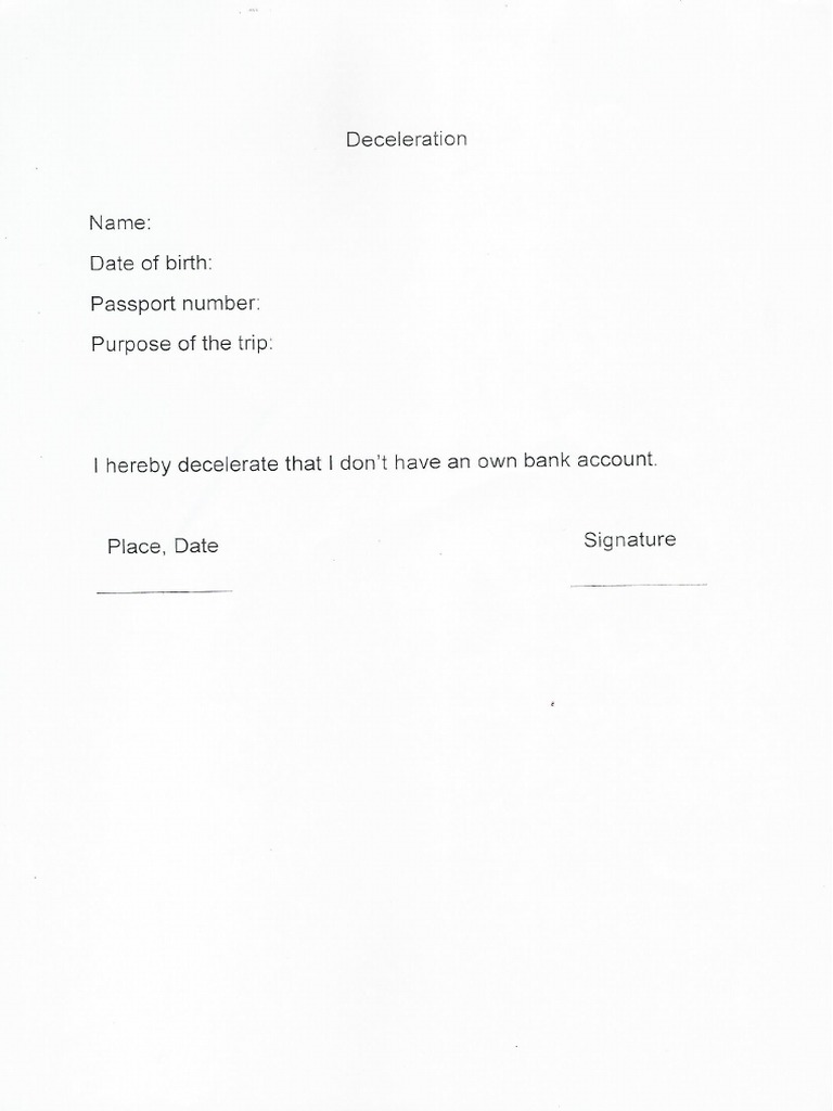 Declaration - No Bank Account | PDF