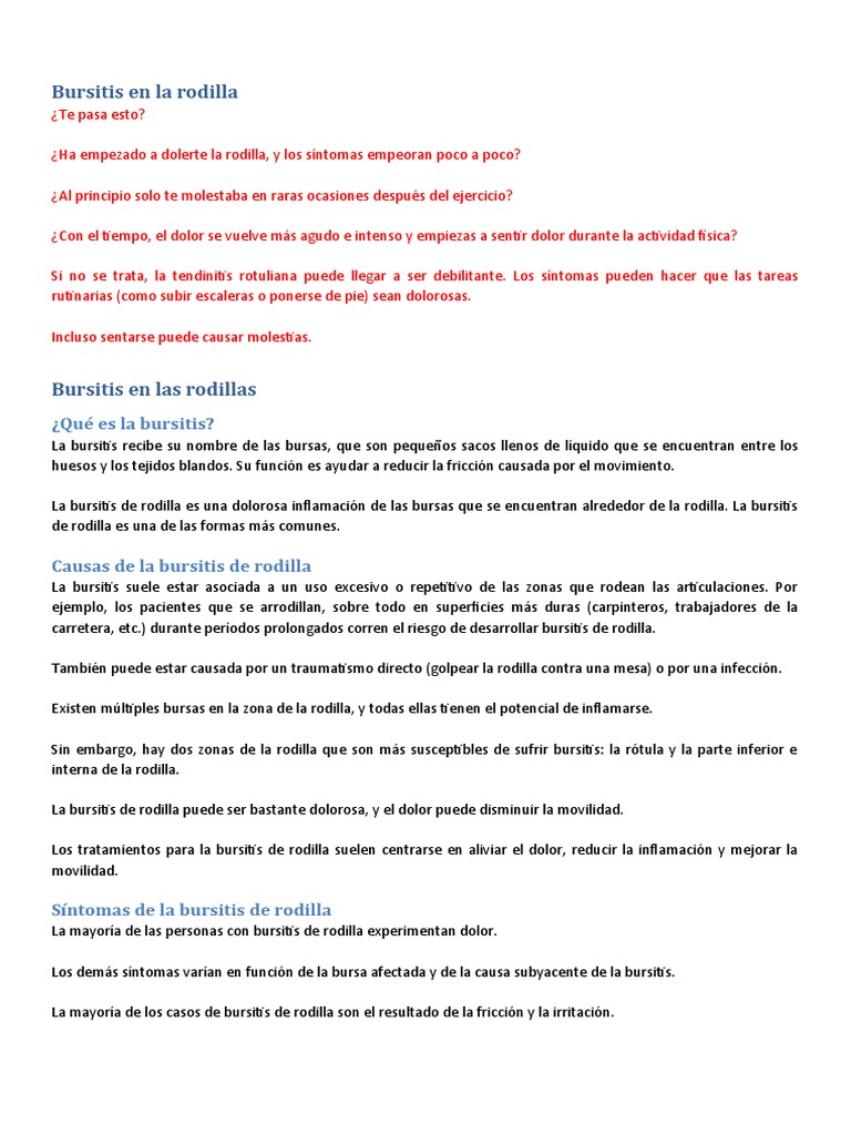 Bursitis de Rodilla: Causas y Tratamientos | PDF