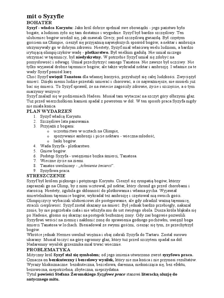 Mit o Syzyfie Streszczenie | PDF