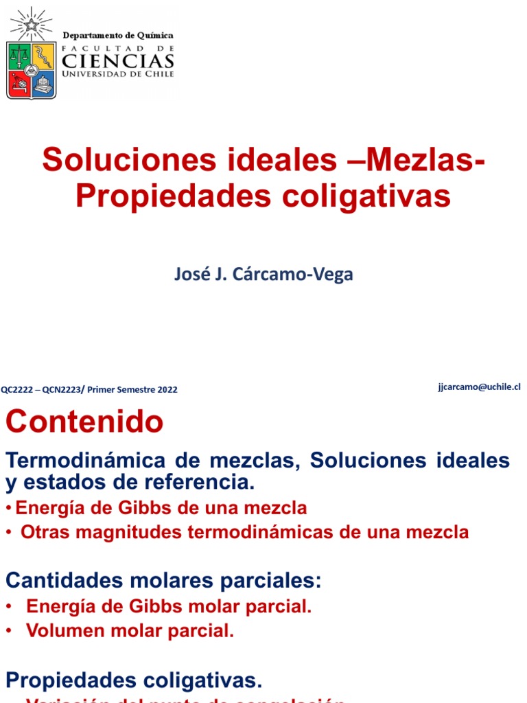 Soluciones Ideales Mezclas Propiedades Coligativas | PDF