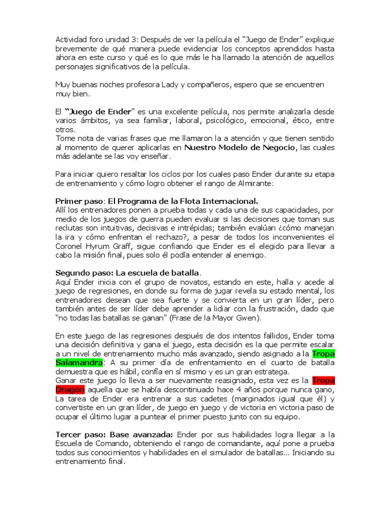 Foro Juego de Ender | PDF | Violencia | Educación de la primera infancia