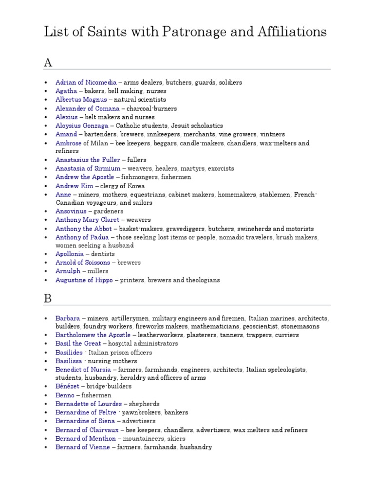 List of Saints With Patronage and Affiliations | PDF | Christian Saints