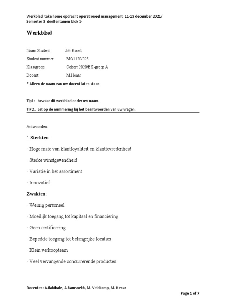 Werkblad Home Take Toets - Jaïr Essed | PDF