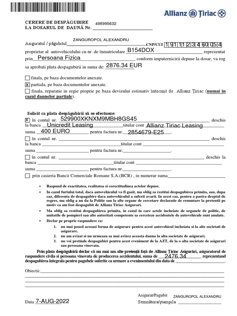 Cerere Despagubire | PDF