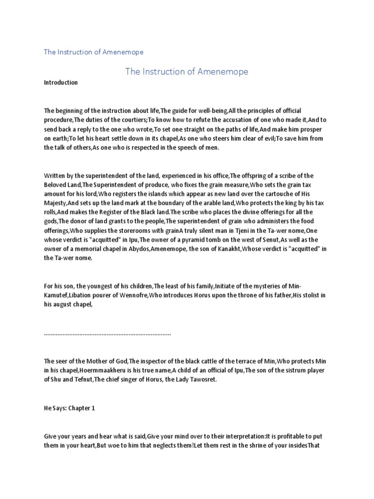 Wisdom of Amenemope: Life Instructions | PDF | Plough