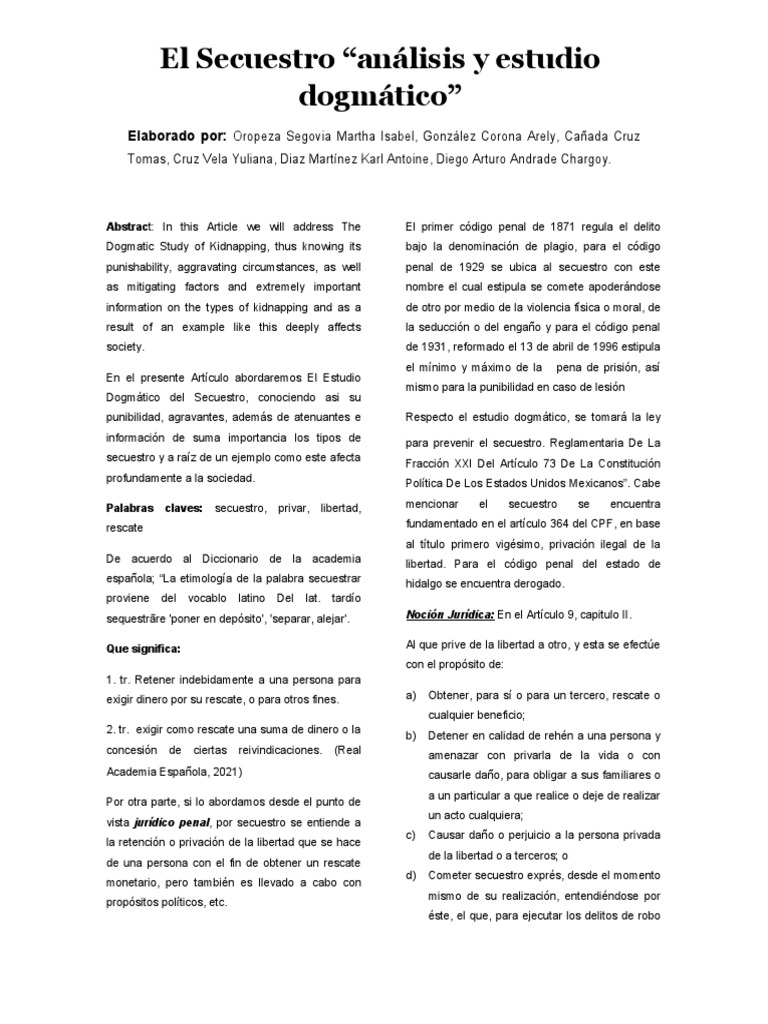 El Estudio Dogmático Del Secuestro | PDF