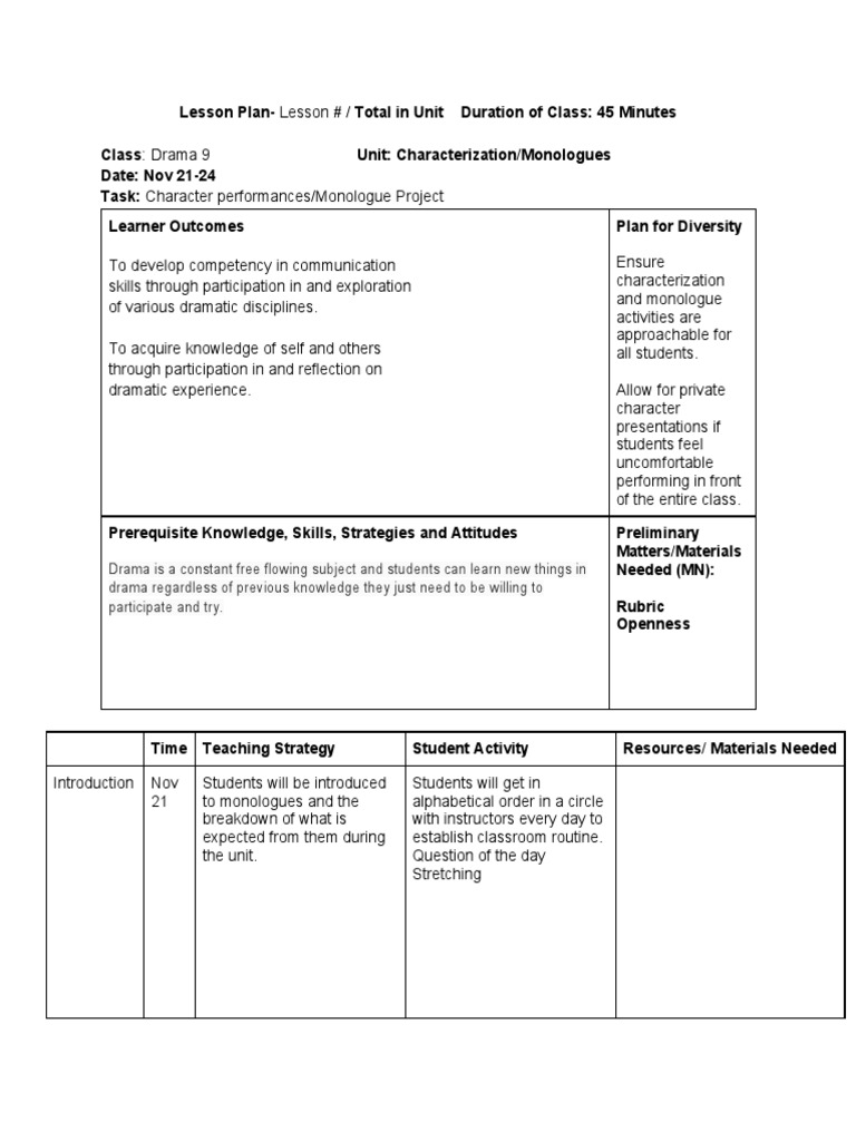Drama 9 Week 12 Lesson Plan | Download Free PDF | Lesson Plan | Change