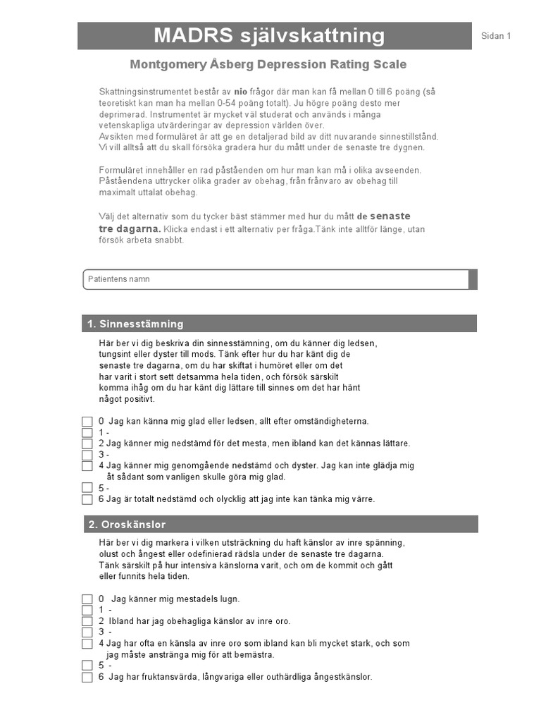 MADRS-SR (Nassjo) | PDF