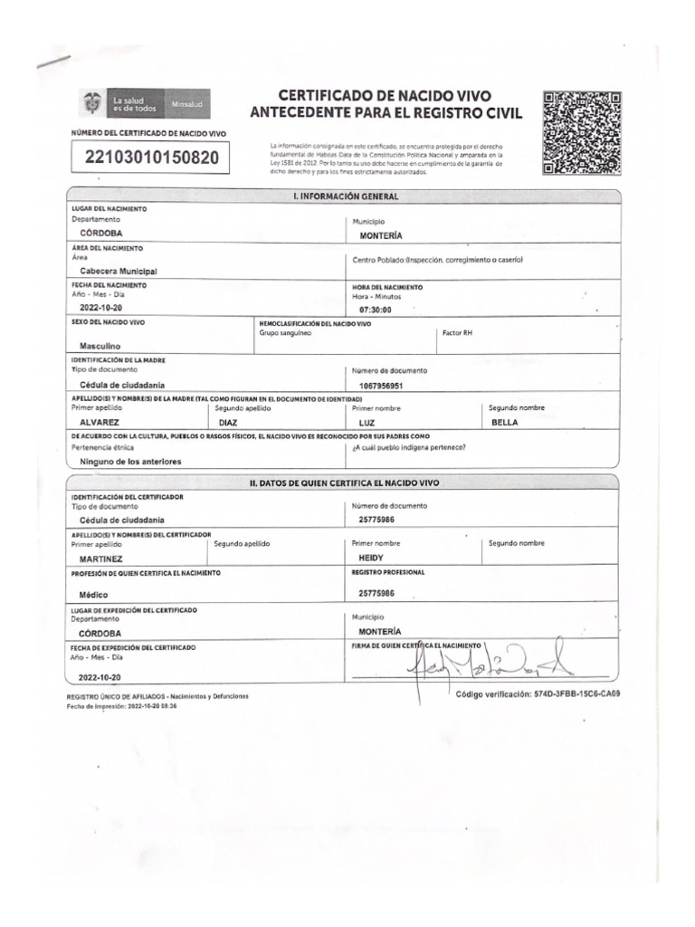 Certificado de Nacido Vivo | PDF