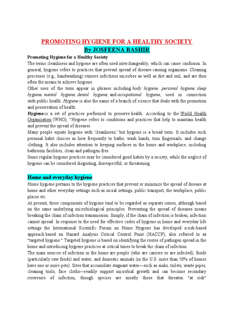 Promoting Hygiene For A Healthy Society | PDF
