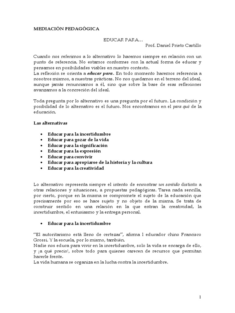 Educar Para-Daniel Prieto Castillo | PDF | Creatividad | Aprendizaje