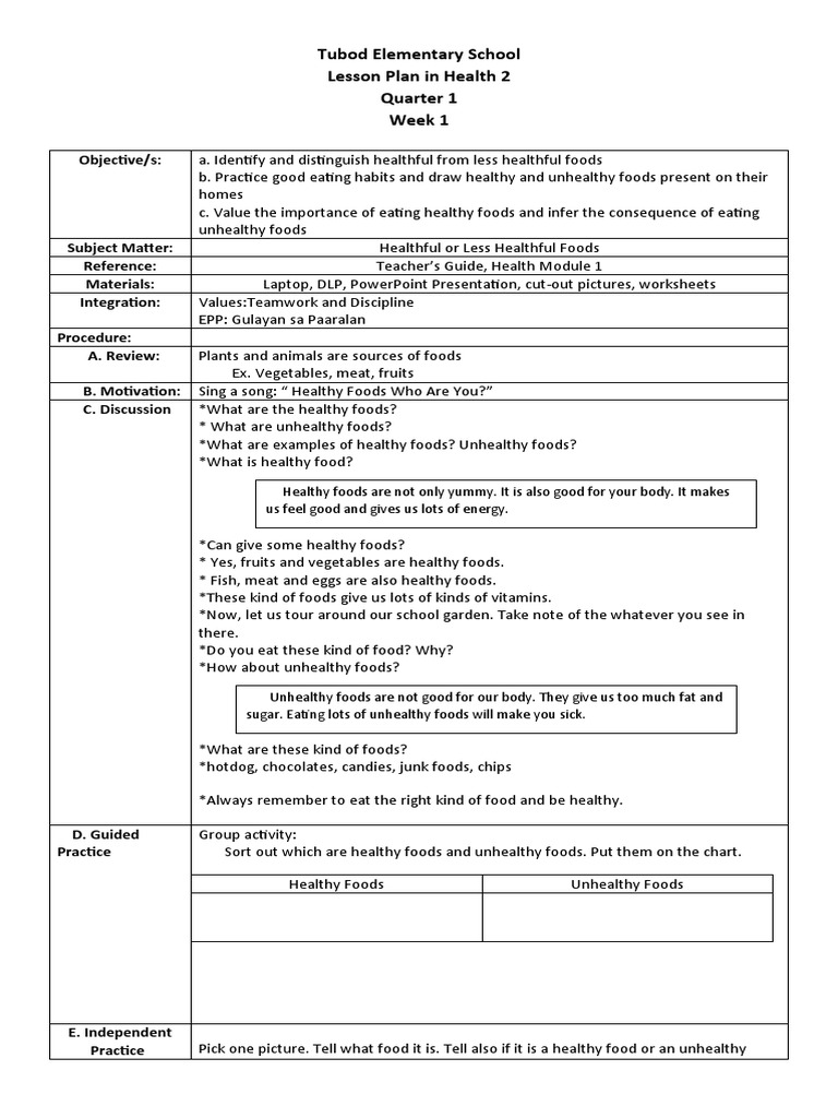 Health 2 Lesson Plan | PDF