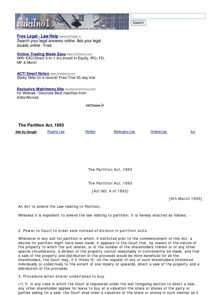 The Partition Act, 1893 | Download Free PDF | Decree | Property