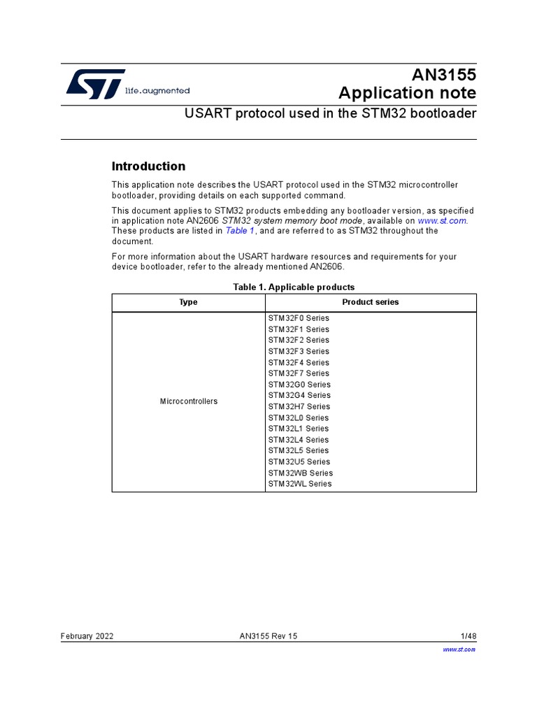 An3155 Usart Protocol Used in The stm32 Bootloader Stmicroelectronics | PDF An3155 Usart Protocol Used in The stm32 Bootloader Stmicroelectronics | PDF