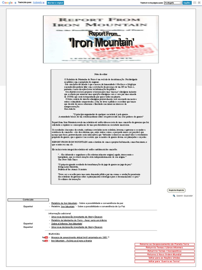 Relatório Da Montanha de Ferro | PDF | Vida extraterrestre | Portugal