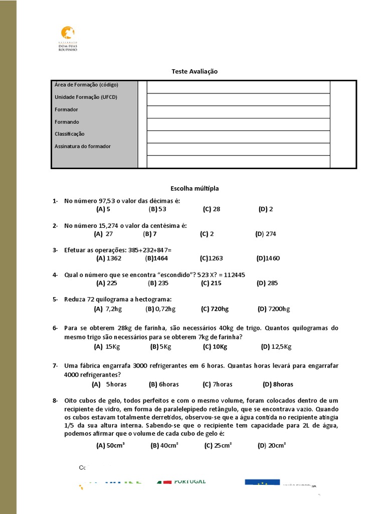 Teste Avaliaçao UFCD 8212 | PDF | Métodos e Materiais de Ensino