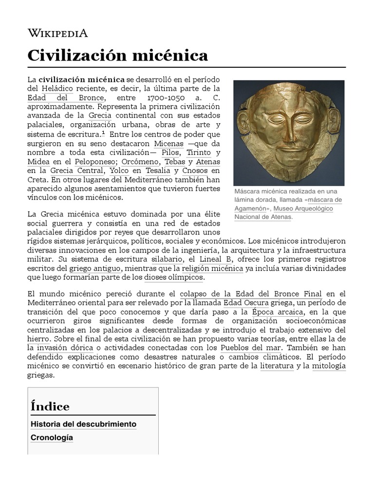 Civilización micénica - Wikipedia, la enciclopedia libre | PDF | Grecia ...
