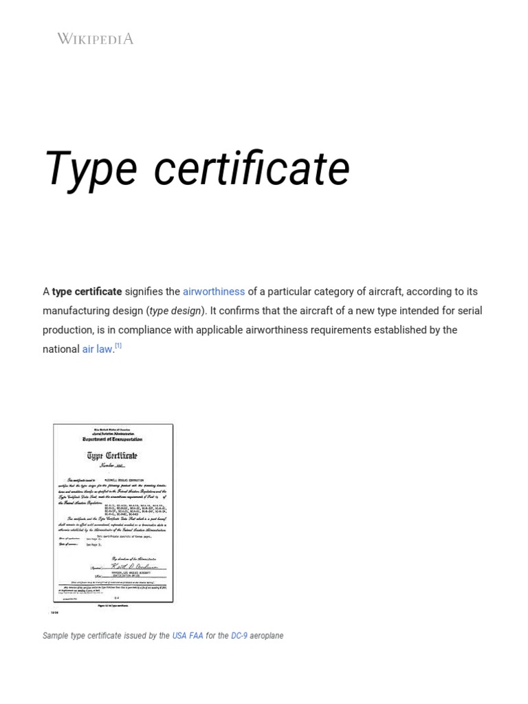 Type Certificate - Wikipedia | PDF