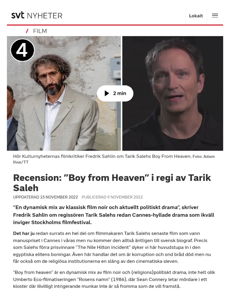 Recension: "Boy From Heaven" I Regi Av Tarik Saleh - SVT Nyheter | PDF
