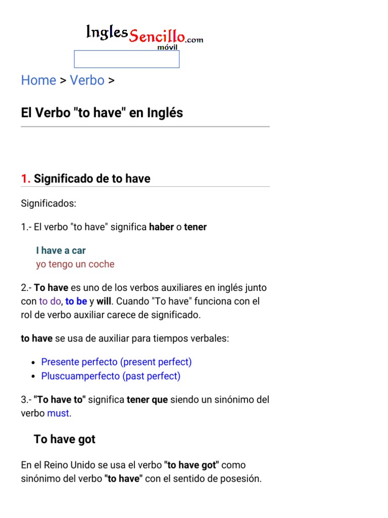El Verbo To Have en Inglés | PDF | Verbo | Conjugación gramatical