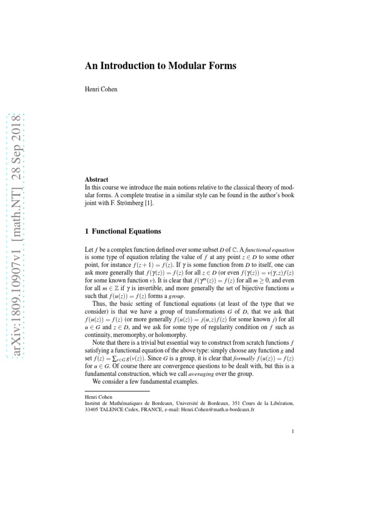 An Introduction To Modular Forms | PDF