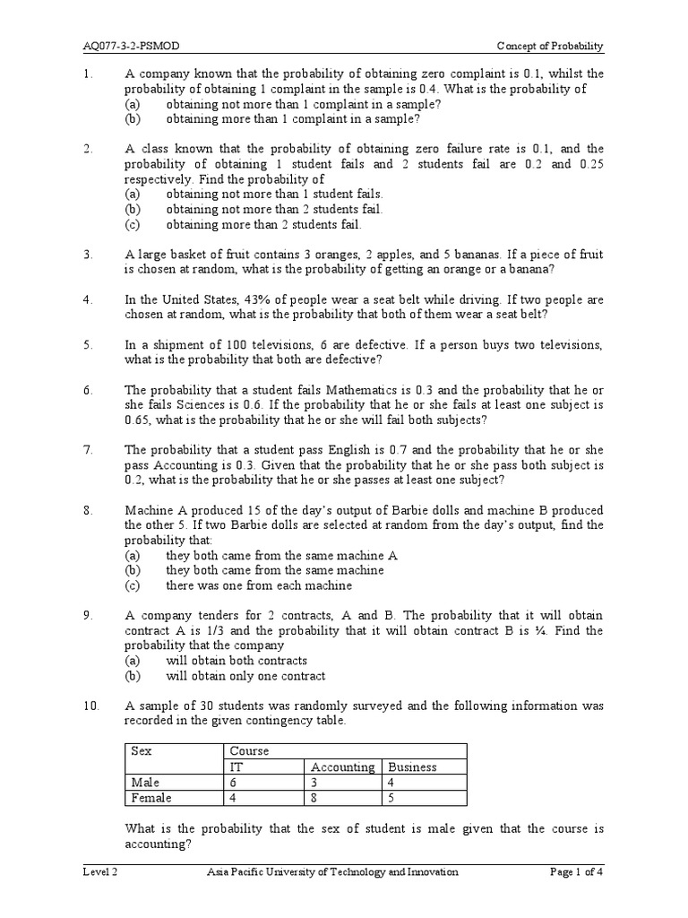 PSMOD - Chapter 1 - Concept of Probability | PDF | Probability ...