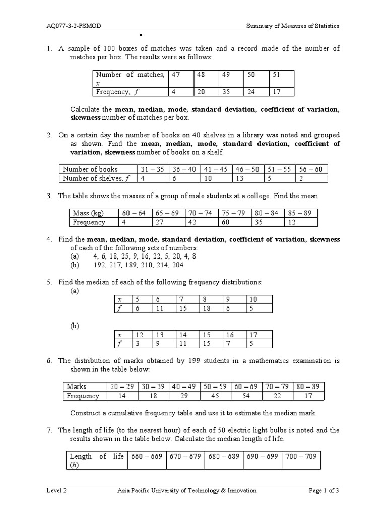 PSMOD - Chapter 2 - Summary Measures of Statistics - Edited | PDF