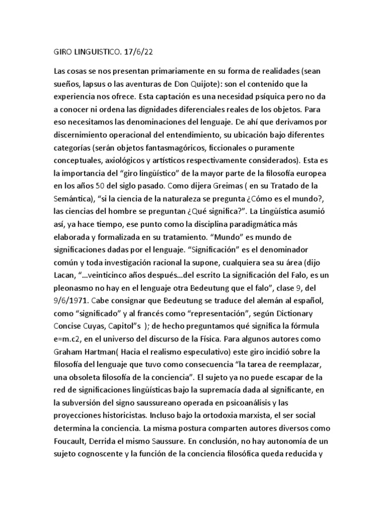 Giro Linguistico | PDF | Realidad | Conocimiento