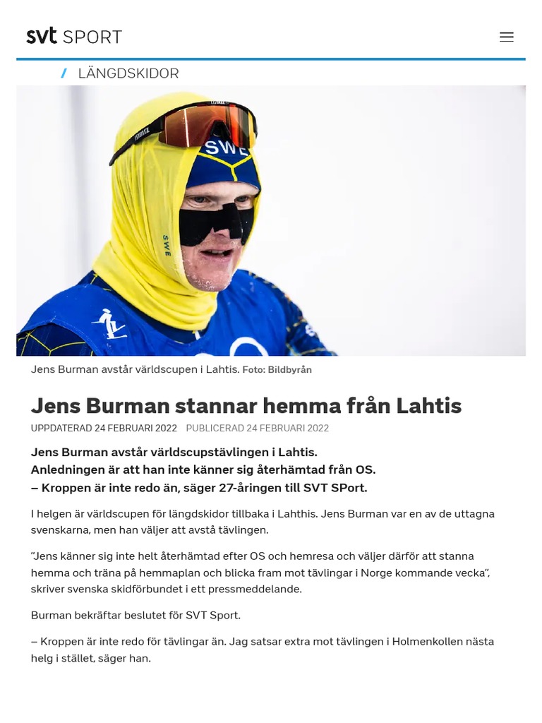 Jens Burman Stannar Hemma Från Lahtis - SVT Sport | PDF