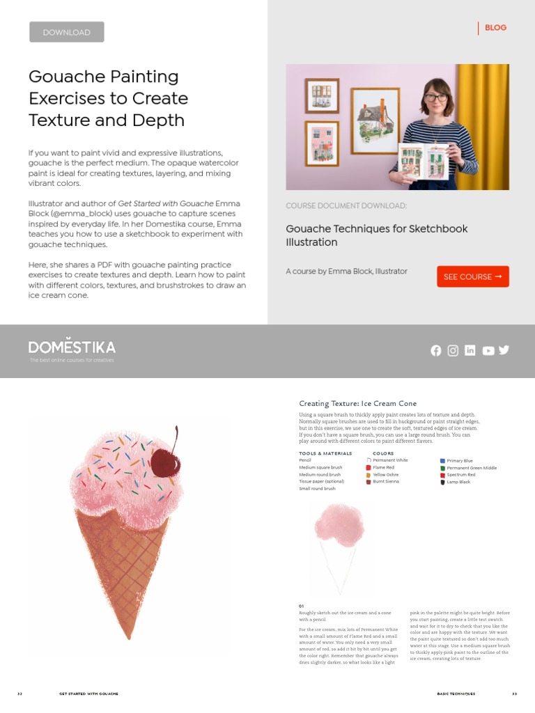 Gouache Painting Exercises To Create Texture and Depth, by Emma Block | PDF