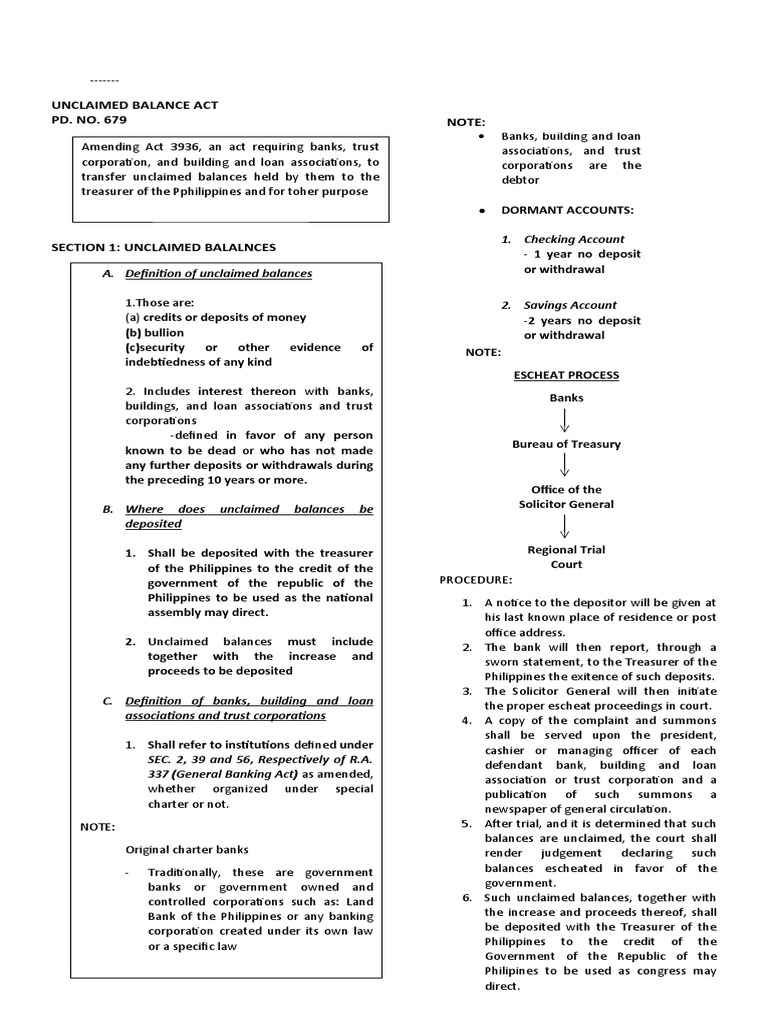 Unclaimed Balances Law Overview | PDF | Banks | Deposit Account