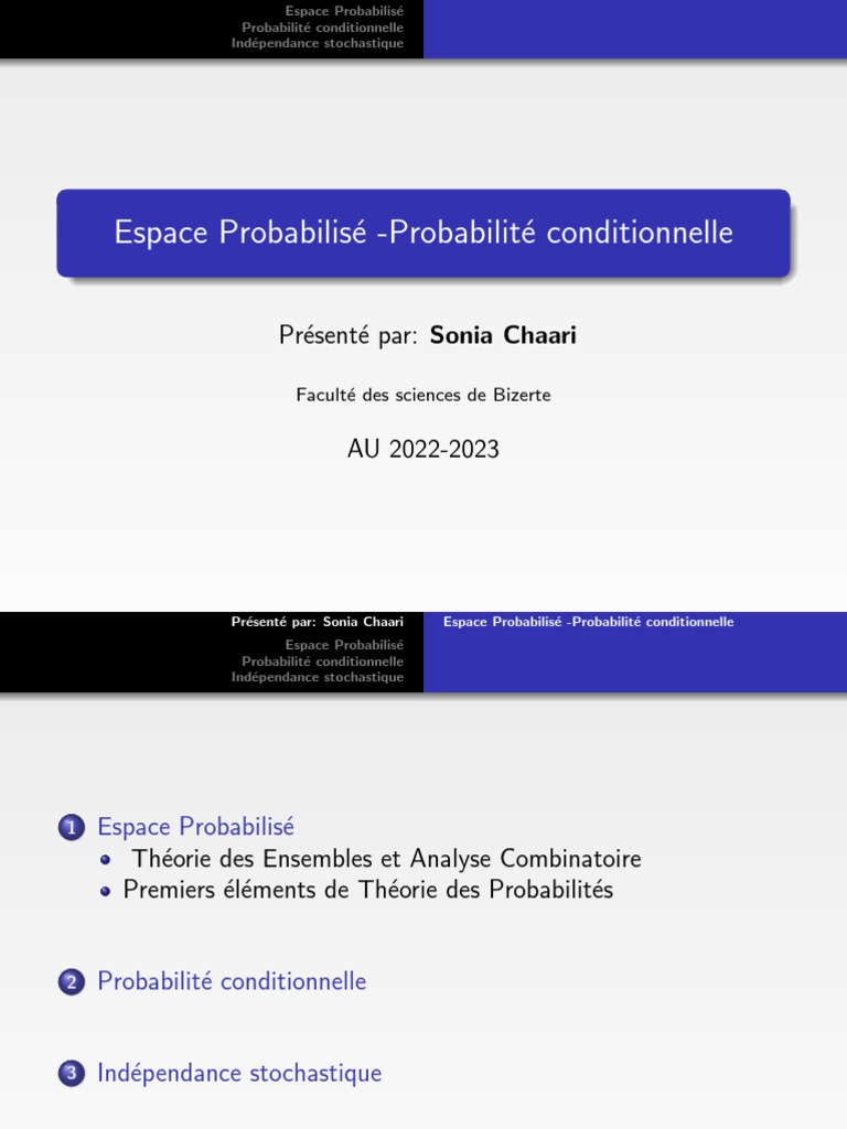 Espace de Probabilité et Analyse Combinatoire | PDF | Théorie des ...