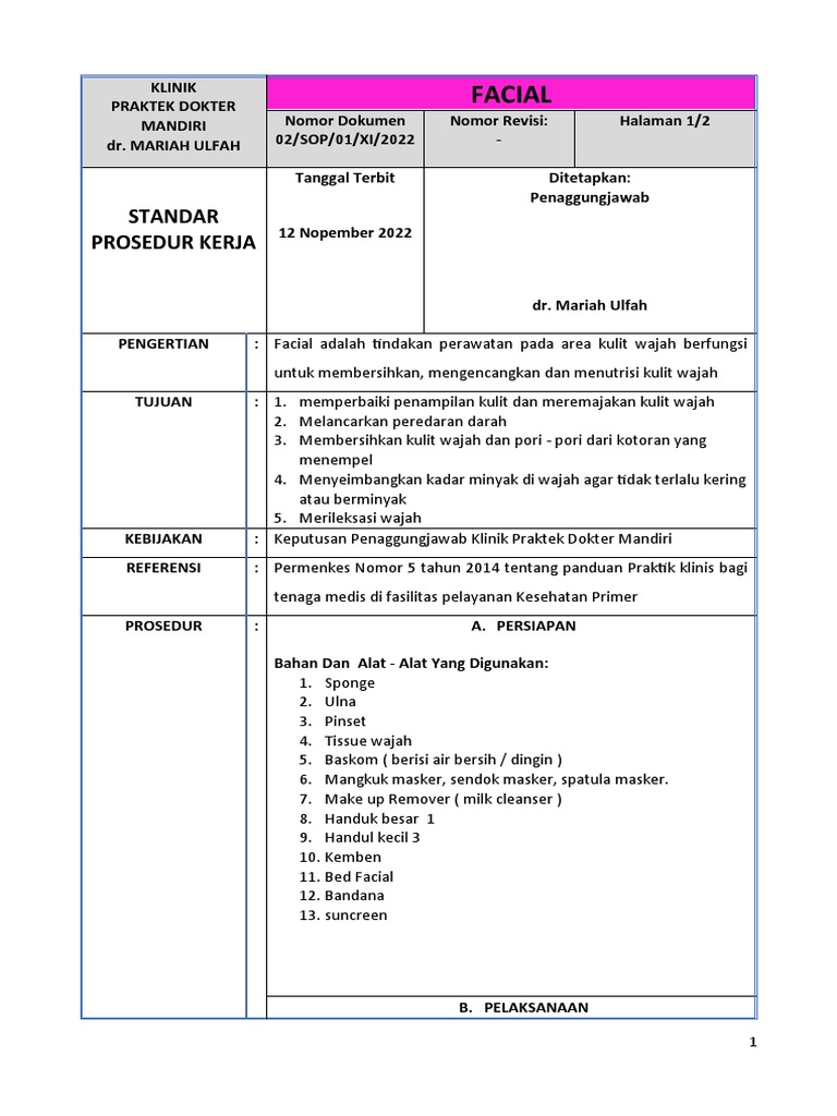 Sop Nomor 2 - Facial | PDF