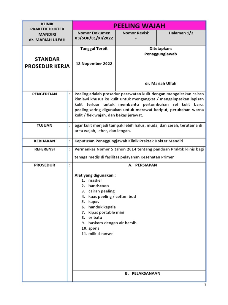 Sop Nomor 3 - Peeling Wajah | PDF