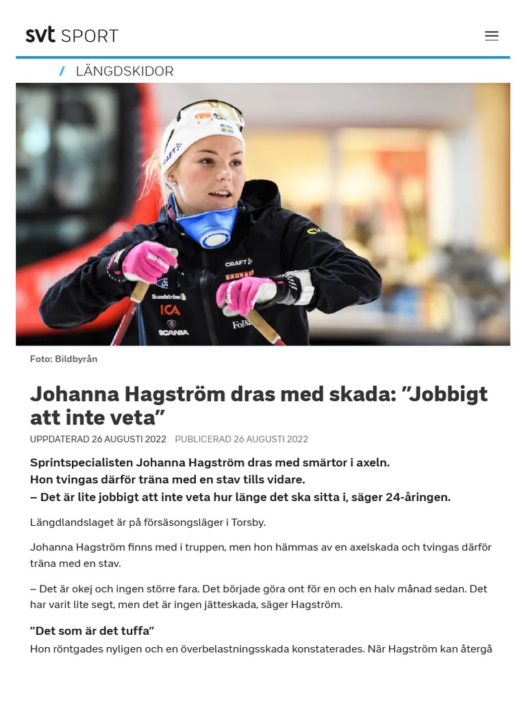 Johanna Hagström Dras Med Skada: "Jobbigt Att Inte Veta" - SVT Sport | PDF