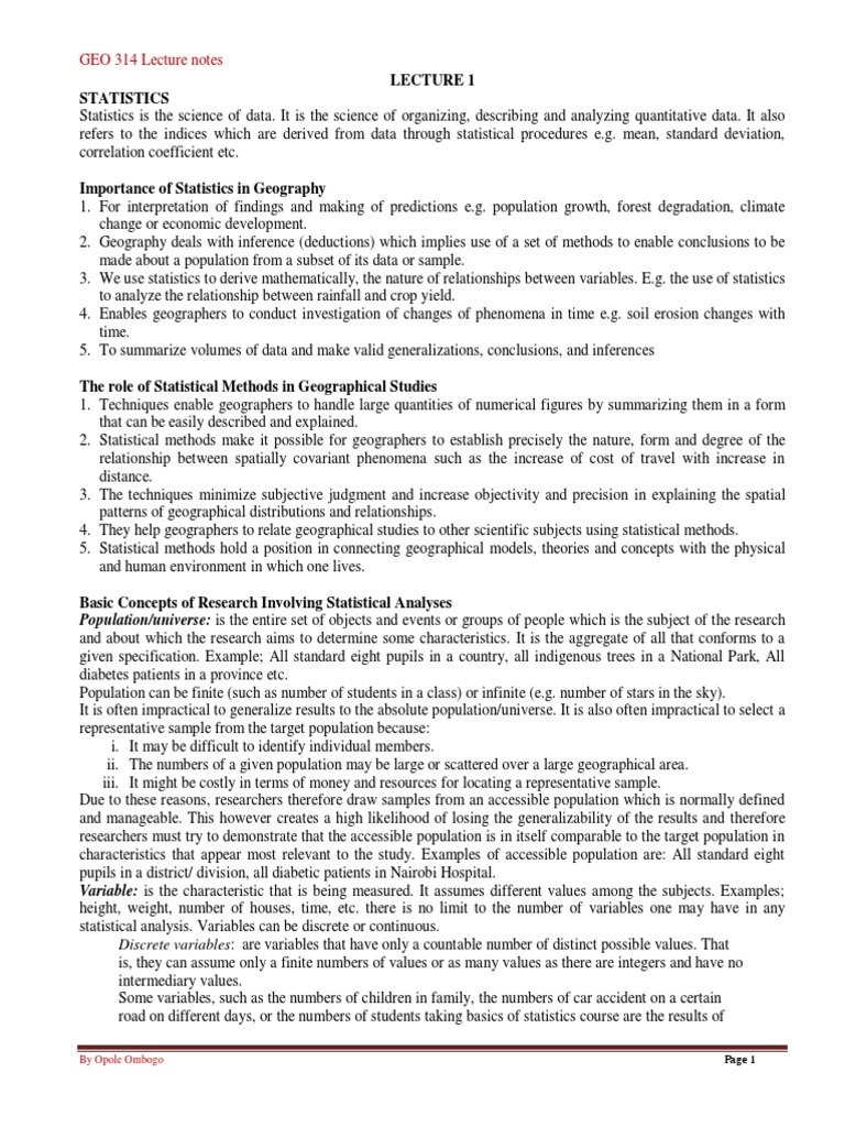 Importance of Statistics in Geography | PDF | Sampling (Statistics ...