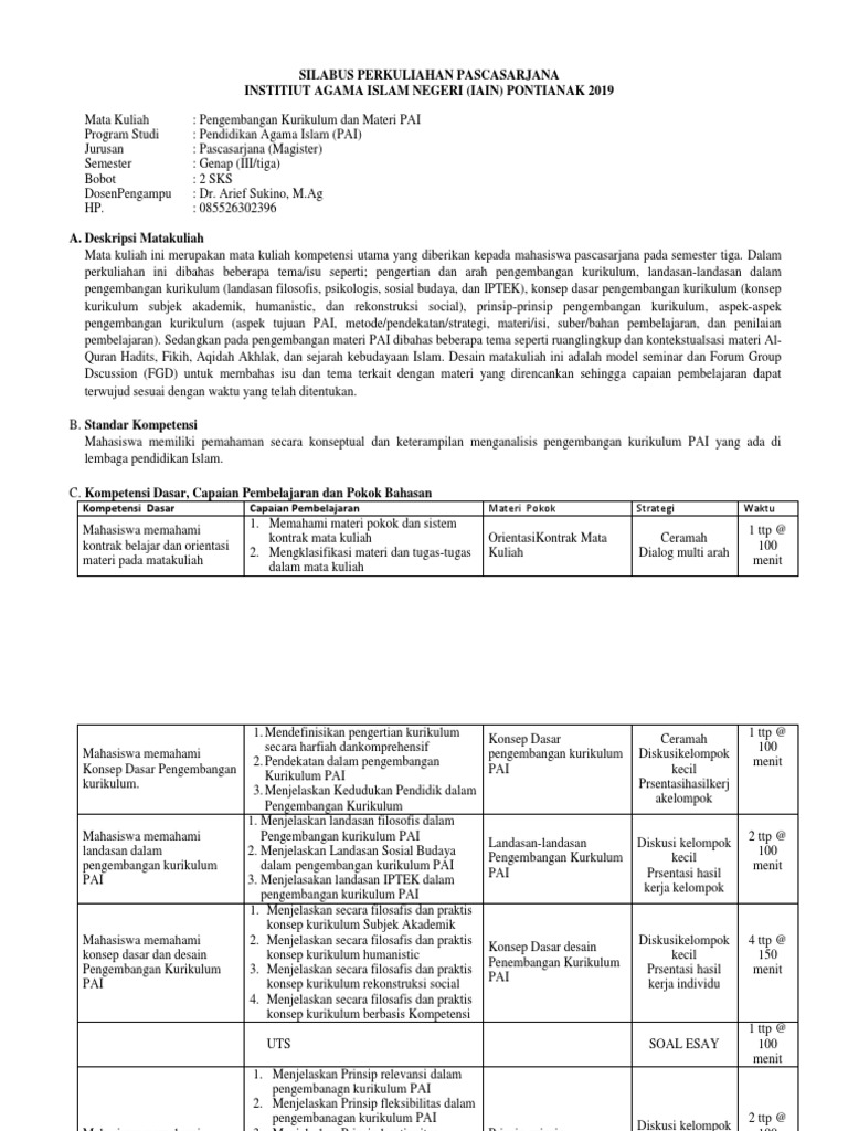 SILABUS MATA KULIAH PENGEB. KURIKULUM DAN MATERI PAI PADA PRODI S2 Up ...