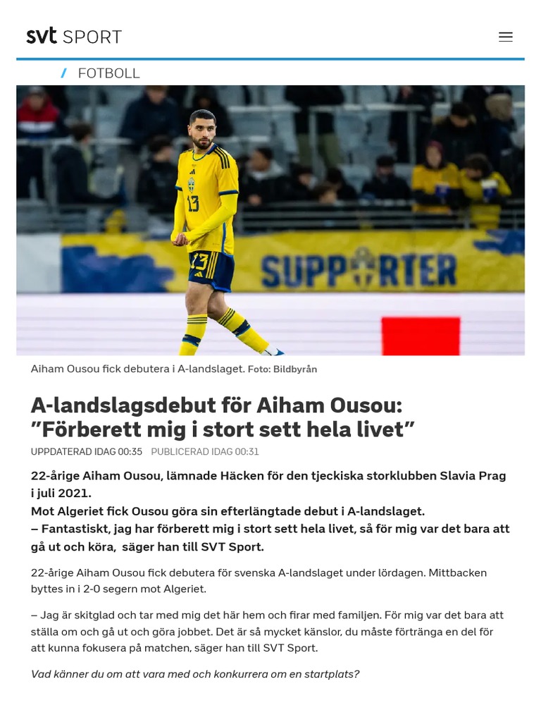 A-Landslagsdebut För Aiham Ousou: "Förberett Mig I Stort Sett Hela ...