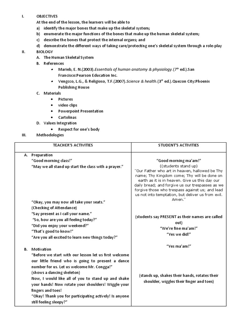 Final Lesson Plan | PDF | Bone | Skeleton