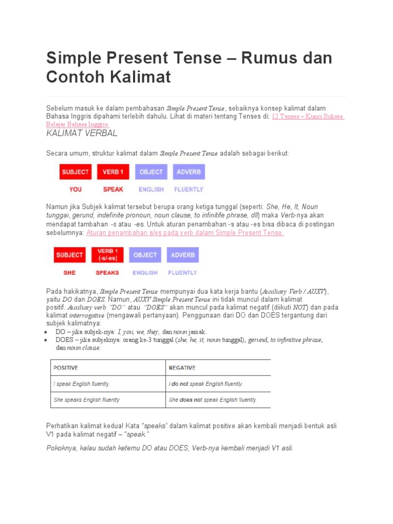 Rumus dan Contoh Simple Present Tense | PDF
