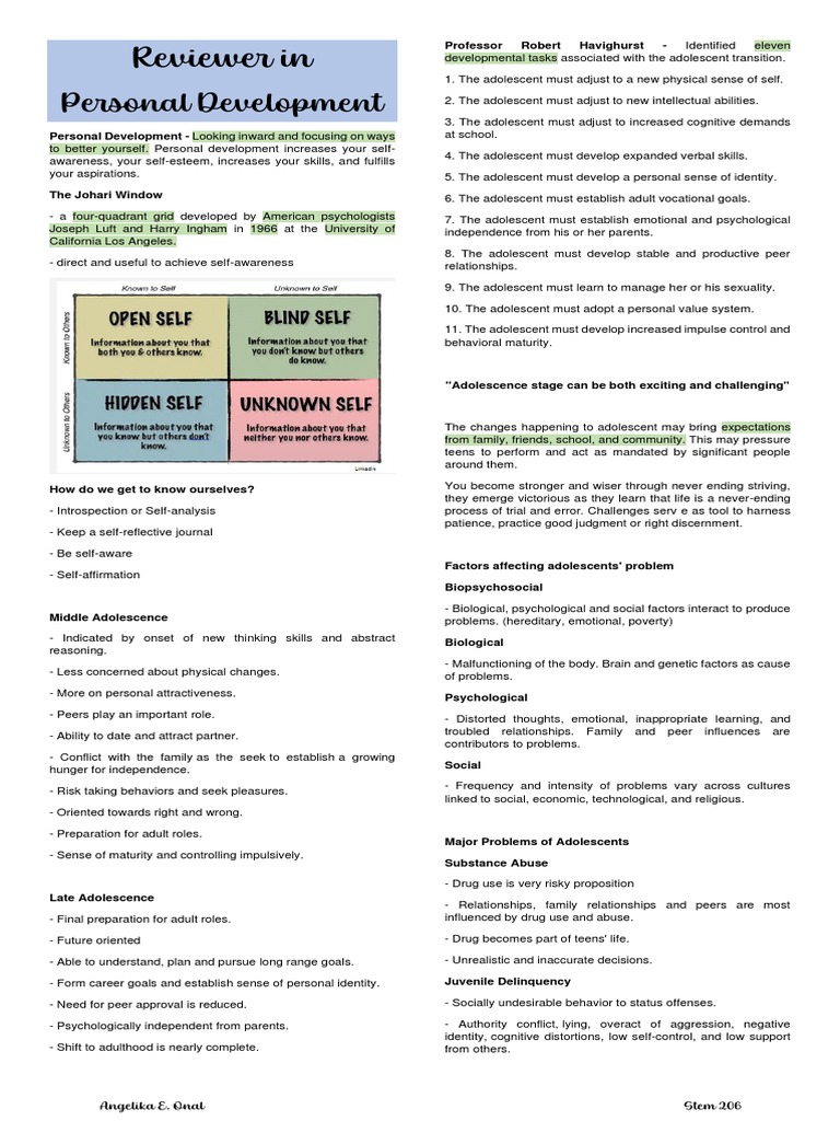 Reviewer in Personal Development | PDF | Adolescence | Stress (Biology)