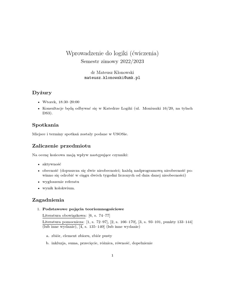 Wprowadzenie Do Logiki Ćwiczenia | PDF