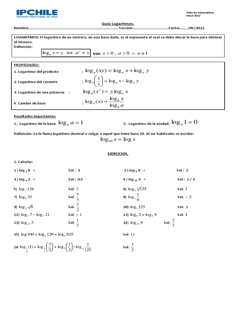 Guia Logaritmos y Valor Absoluto | PDF | Logaritmo | Multiplicación