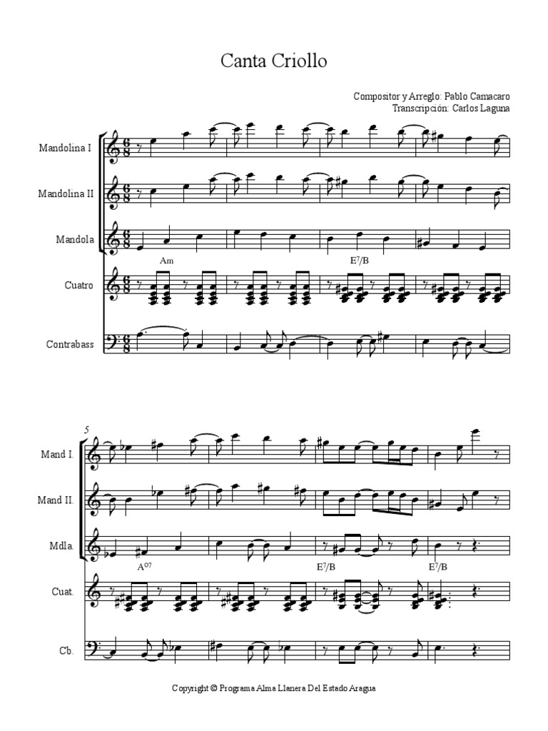 Canta Criollo Alma Llanera - Partitura Completa | PDF