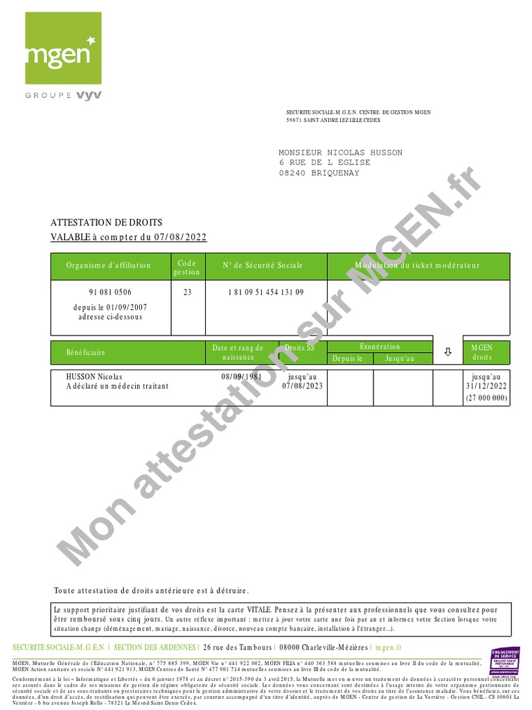 Attestation Droits | PDF