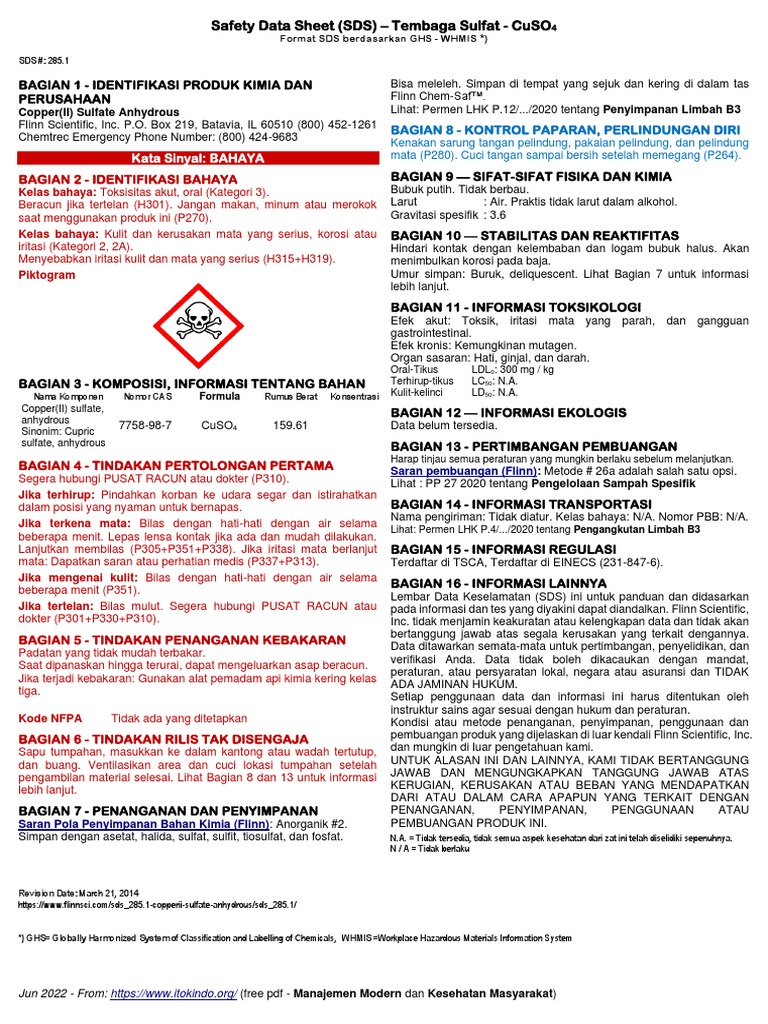 SDS - Tembaga Sulfat - CuSO4 r1 | PDF