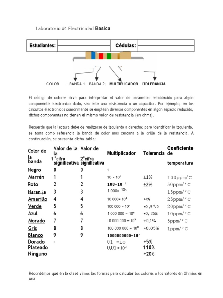 Laboratorio 4 - Lab Elec Basic | PDF | Resistor | Amarillo