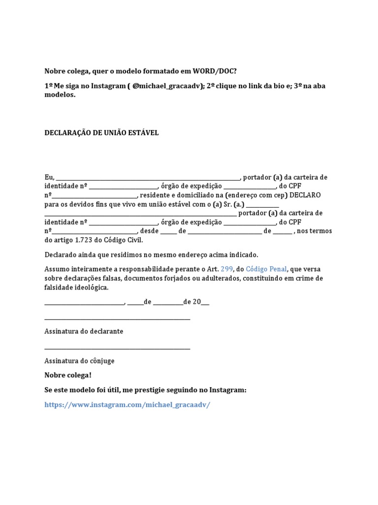 Modelo de Declaracao de Uniao Estavel Simples | PDF