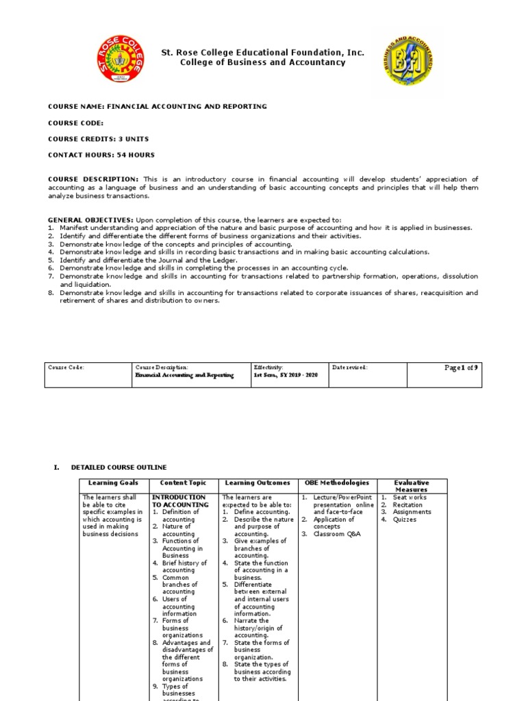 Financial Accounting Course Syllabus | PDF | Debits And Credits ...